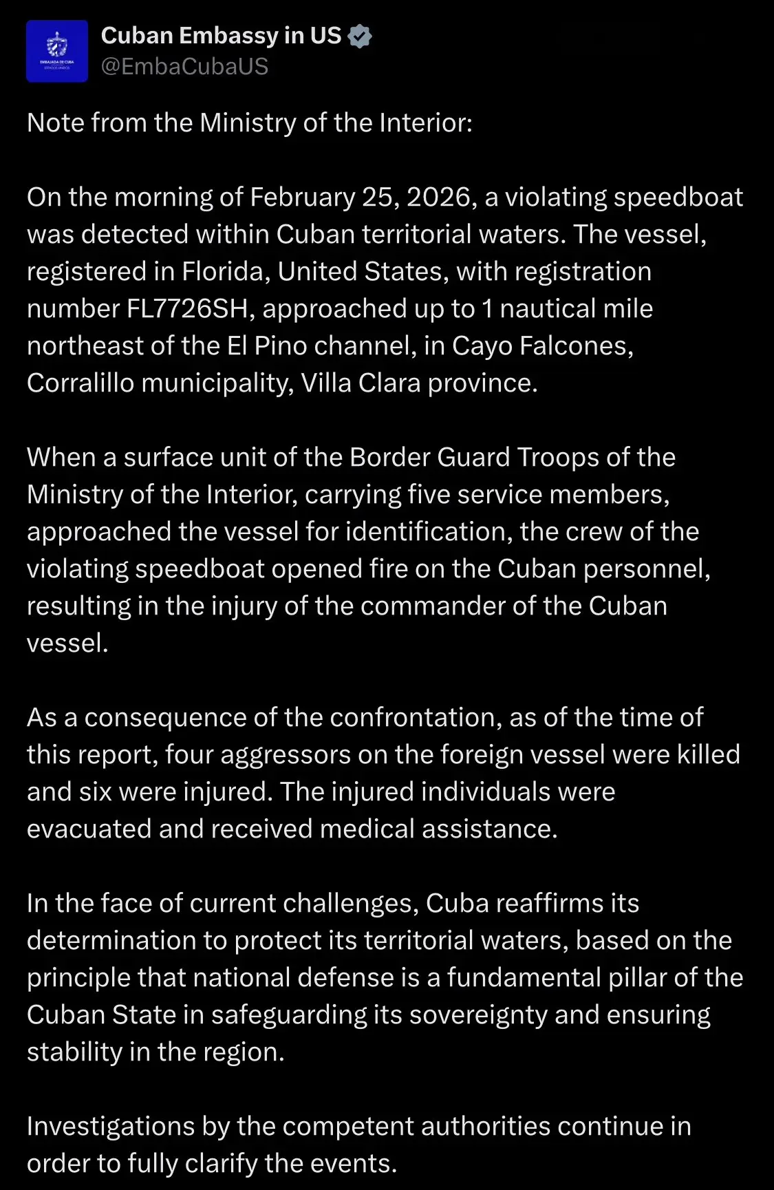 🇨🇺 Cuba says four shot dead on US-registered speedboat | Goregrish