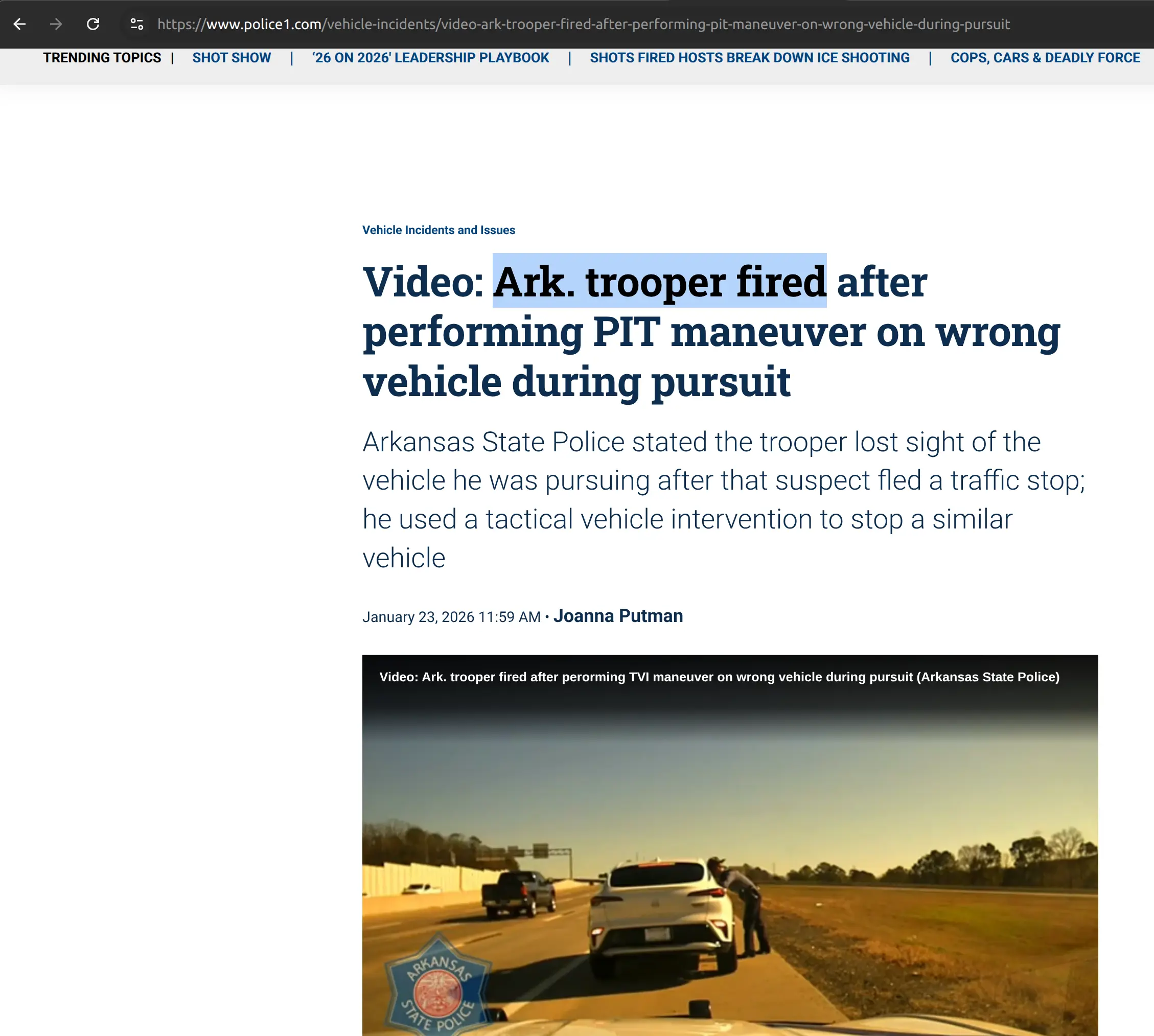 Police - Trooper Fired After Hitting Wrong Car | Goregrish